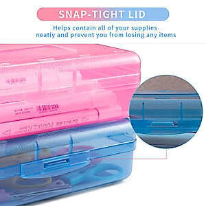 Sooez 3 Pack Pencil Box, Large Capacity Plastic Pencil Case Boxes, Hard Pencil Case, Crayon Box with Snap-tight Lid, Plastic Pencil Boxes Stackable Design, Supply Boxes for Kids Boys School Classroom