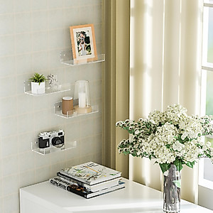 Hexsonhoma 7'' Clear Acrylic Wall Shelf 2 Pack, Acrylic Floating Shelves, Acrylic Small Shelf for Books, Home Décor, Digital Clock, Speaker, Wine Bottle