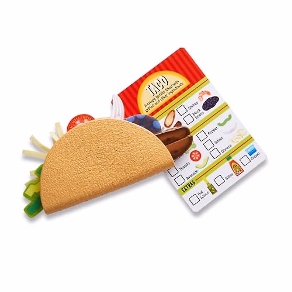 Melissa & Doug Fill & Fold Taco & Tortilla Set, 43 Pieces – Sliceable Wooden Mexican Play Food, Skillet, and More - FSC Certified