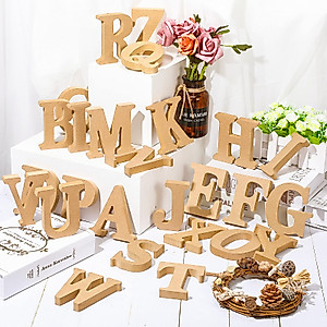4 Inch DIY Wooden Letters for Crafts Easter Alphabet Letters for Table Decoration Paintable Decorative Letters Standing Letters Slices Sign Board Decoration for Craft Home Party Projects (A Style)