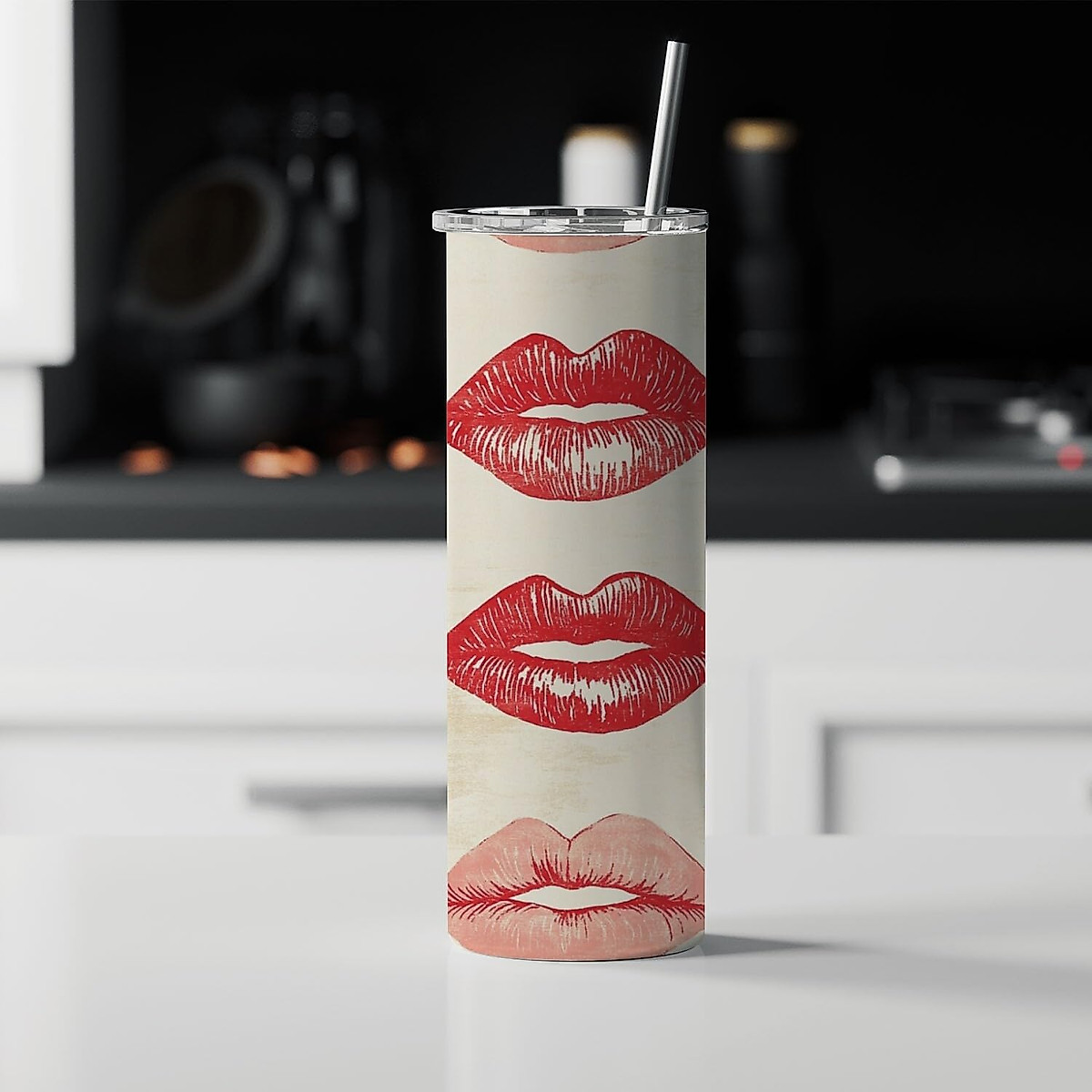 Medpol lipstick kisses valentines insulated tumblers coffee cup Gift，lipstick kisses valentines Drinking Glasses-Tea Cup-Coffee Mug tumbler with lid and straw 20 oz insulated tumbler cups