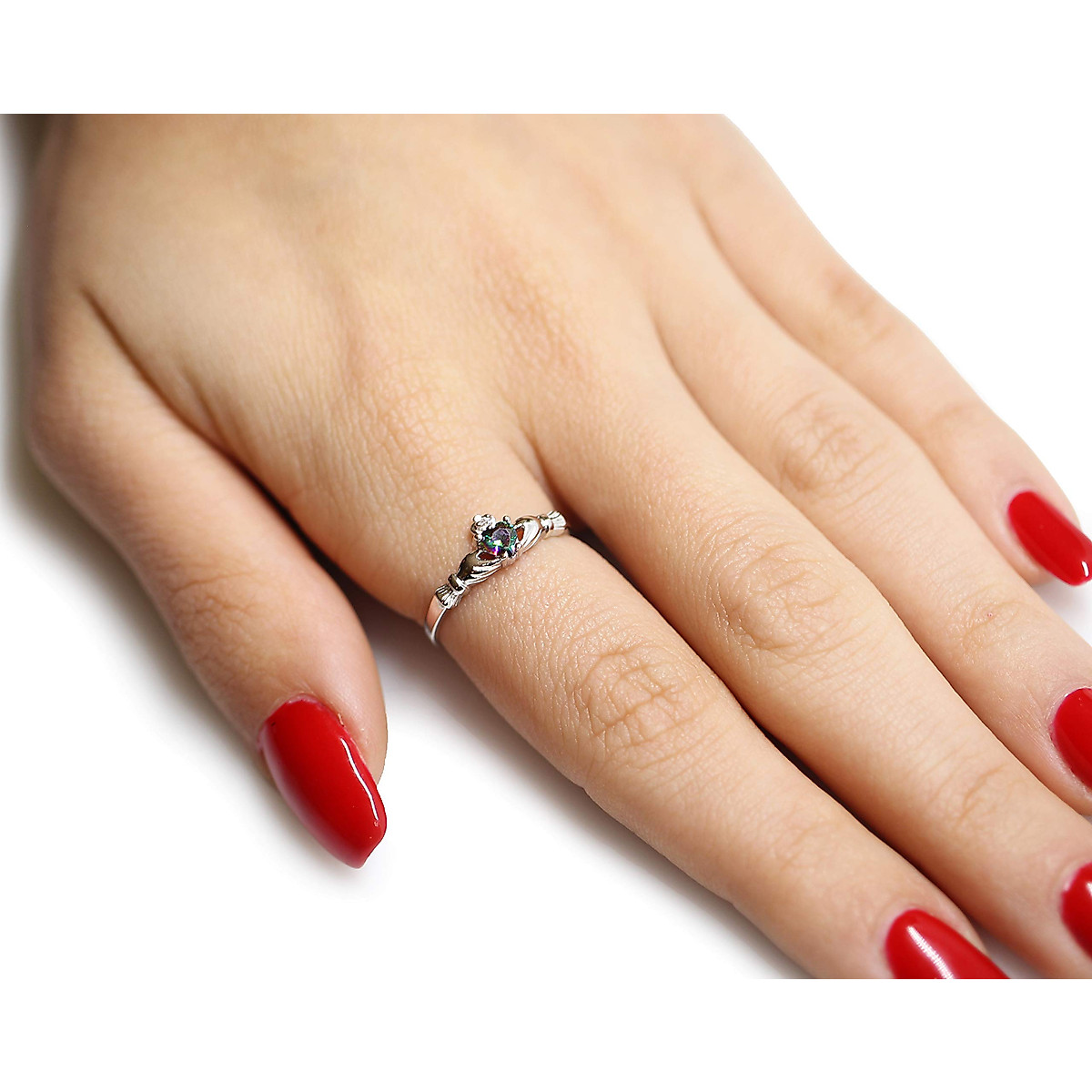 CloseoutWarehouse Simulated Topaz Cubic Zirconia Benediction of the Claddagh Mystic Ring Sterling Silver Size 7