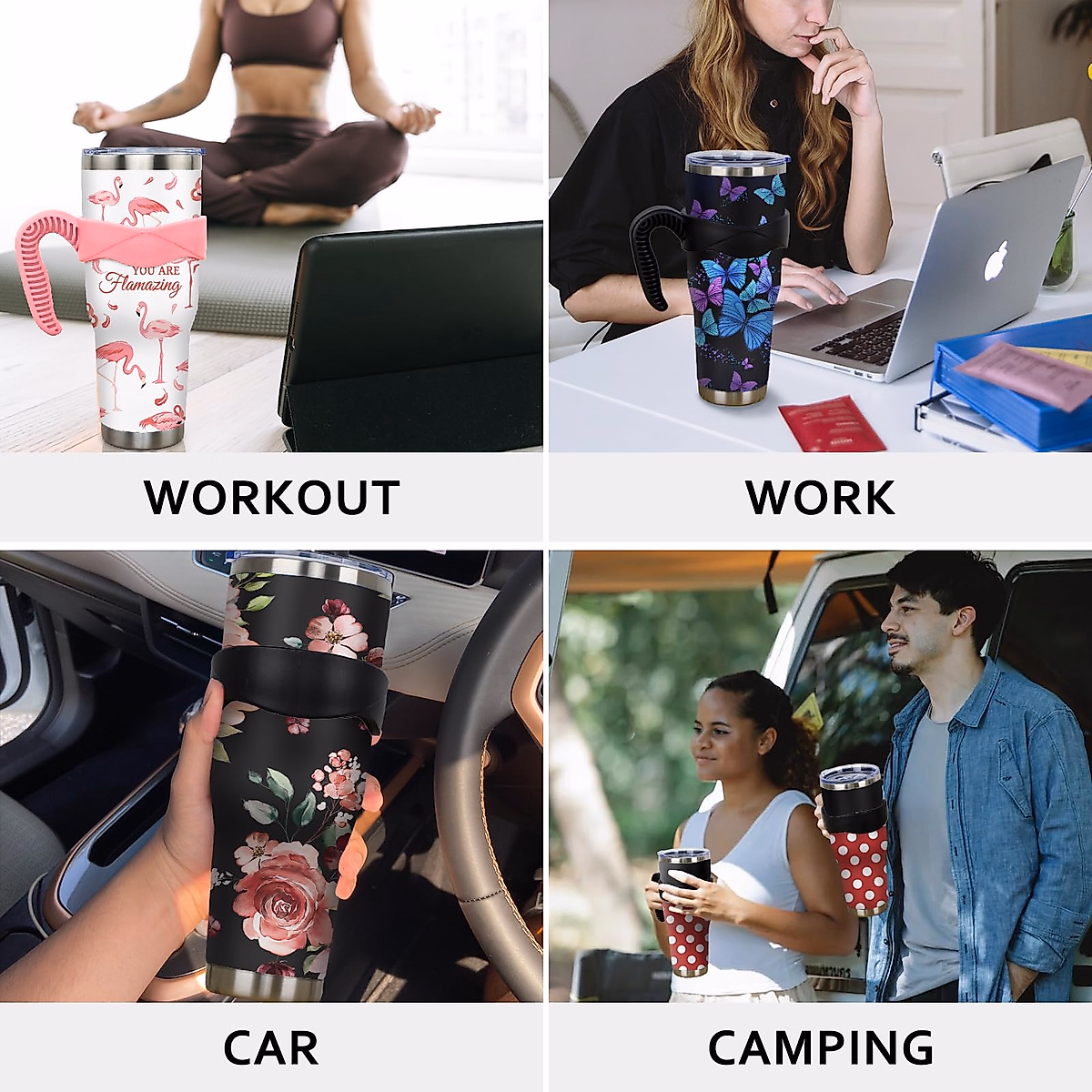 Exacmos 40 oz Tumbler with Handle and Straw 40 oz Cow Cup Insulated Stainless Steel Coffee Travel Mug Spill Proof Leak Proof Slim 40oz Tumbler with Handle Cow Decor Stuff Gifts for Women