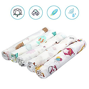 Koo-dib Baby Muslin Swaddle Blanket The Comfy Swaddles Sack 0-3 Months Receiving Baby Blanket Set of 5 Newborn Essentials Must Haves are Swaddle Blankets Baby Girl 30x30 Inches Infant Wraps