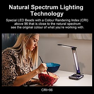 Yeslamp LED Desk Lamp with 10W Wireless and 24W USB-C Fast Charging, Ace RGB Dynamic, Natural Spectrum Desk Light,6 RGB Lighting Modes/Music Rhythm, Perfect for Gaming Setup, Live Video, Study, Home