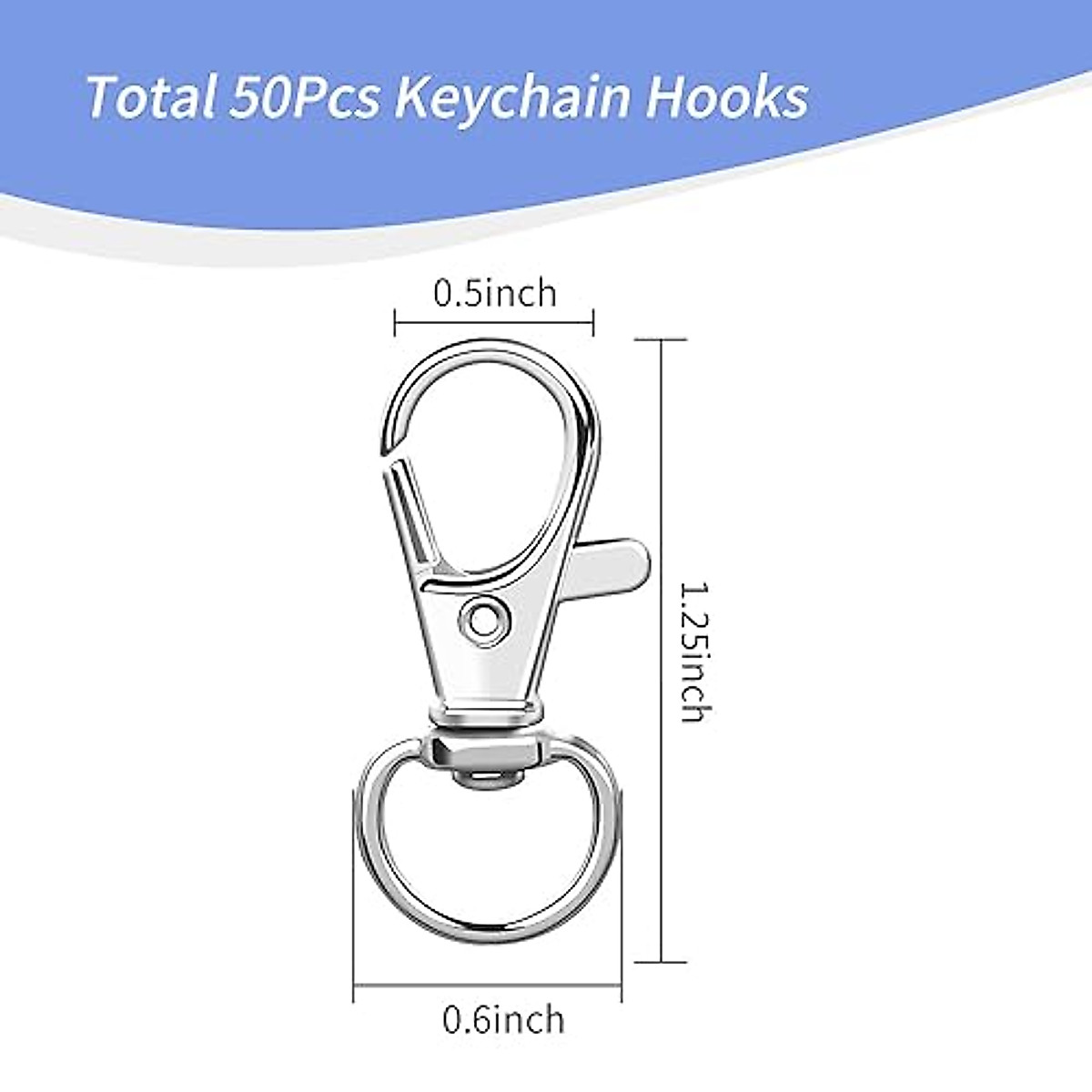100PCS Premium Swivel Snap Hook Keychains with Key Rings, Metal Keychain Clip and Key Ring, 50PCS Key Chain Hooks and 50PCS Key Rings for Lanyard Crafts Jewelry Keychain Making Silver 32mm/1.25inches
