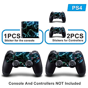 FOTTCZ Whole Body Vinyl Skin Sticker Decal Cover for PS4 Console and 2PCS Controllers Skins Cyan Lighting