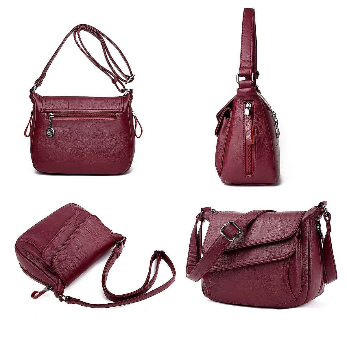 SYYHOME Crossbody Purses for Women PU Leather Hobo Shoulder Bags Travel Purses and Handbags Medium Pocketbooks (Wine Red)