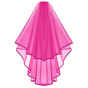 KUNG FU PARTY Hot Pink Double Ribbon Edge Center Cascade Bridal Wedding Veil with Comb & Bride To Be Satin Sash- Bachelorette Party Decorations Supplies