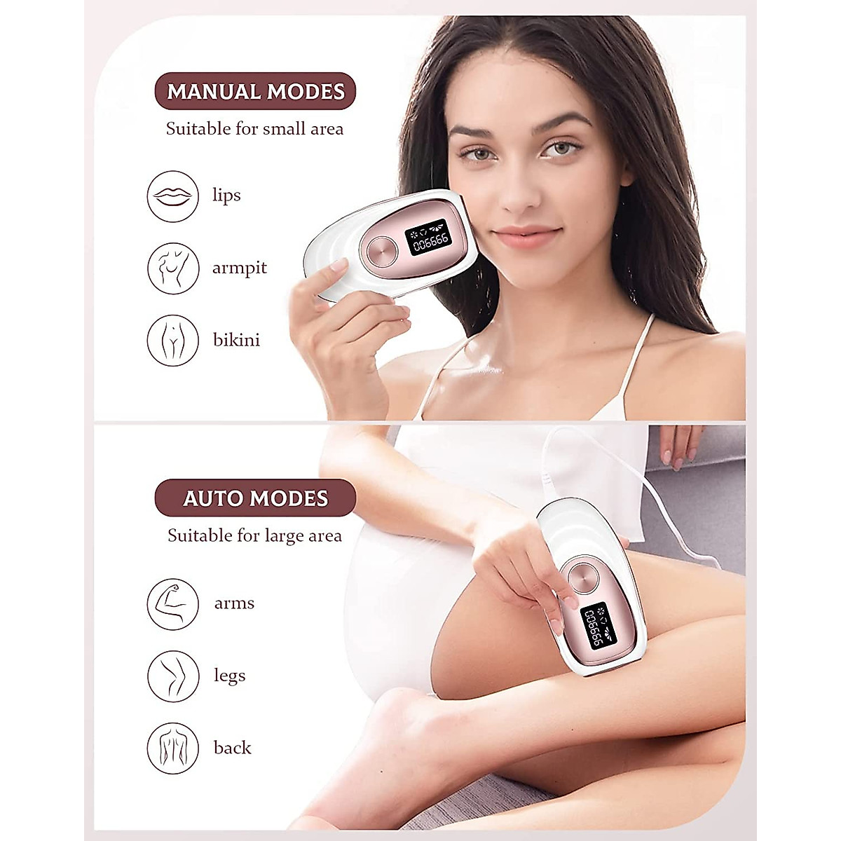 Laser Hair Removal With Cooling System, at-Home Permanent for Women and Men, IPL Painless Device on Armpits Back Legs Arms Face Bikini Line