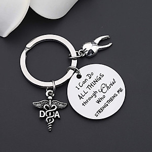 LQRI DA Gift Dental Assistant Keychain I Can Do All Things Through Christ Who Strengthens Me Keychain Dental Assistant Jewelry Dentist Gift DA Graduation Gift (sliver)