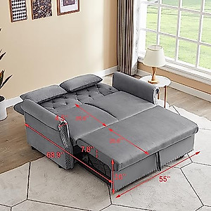 Convertible Sleeper Sofa Pull Out Couch, Modern Velvet Upholstered 3-in-1 Loveseat with Reclining Adjustable Backrest &Removable Armrest ,Button Tufted Small Sofa & Couches for Apartment Living Room