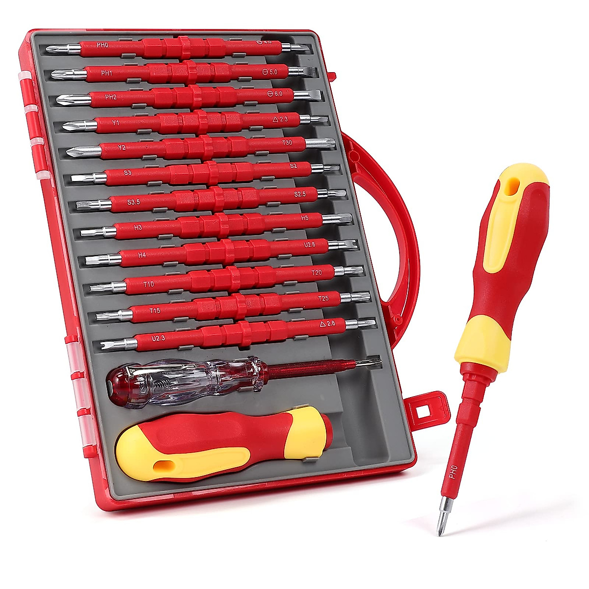 ToolinHand1000V Insulated Electrician Screwdriver Set Phillips Slotted Torx Hex Square Strong Magnetic Bit Professional Electrical Screw Driver Set Tools for Man with Case Household Repair