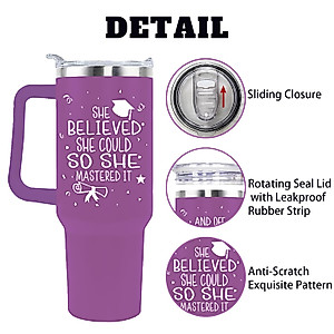 sxmluedn She Believed She Could So She Mastered It Masters Graduation Gifts for Her Him Masters Degree Tumbler Coffee Mug 40oz with Handle and Straw