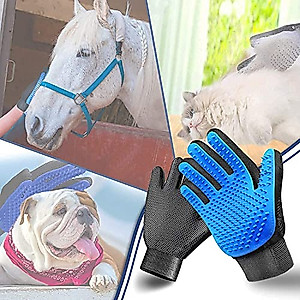 STARROAD-TIM Pet Grooming Glove Hair Remover Brush Gentle Deshedding Efficient Pet Mitt Pet Massage Gloves Left & Right Hand Draw Dog Cat Horse Long Short Fur (1Pair Left & Right Hand (Blue))