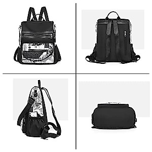 Backpack Purse for Women Fashion Waterproof Backpack Lightweight Shoulder Bag Nylon Multipurpose Casual Travel Bag (Black)