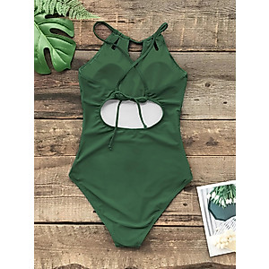 CUPSHE Women's One Piece Swimsuit High Neck Tummy Control Bathing Suit, L Green