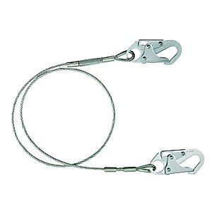 FallTech 830636 Restraint Lanyard - Single Leg, 1/4" Galvanized Wire Cable with 2 Snap Hooks, 3', Natural