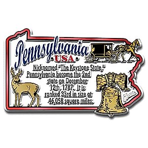 Pennsylvania Information State Magnet by Classic Magnets, 3.1" x 2", Collectible Souvenirs Made in The USA