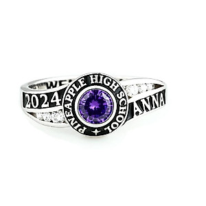JNJ Women's Class Ring, personalized for high school and college graduates, Sterling Silver, Birthstone Class Rings (Platinum)