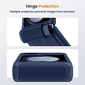 NULETO Blue Leather Galaxy Z Flip5 Case with Hinge Protection, Built-in Screen Protector