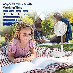 Primevolve 8.7 inch Battery Operated Standing Fan, Rechargeable Portable USB Fan with Adjustable Height for Camping Tent Travel White