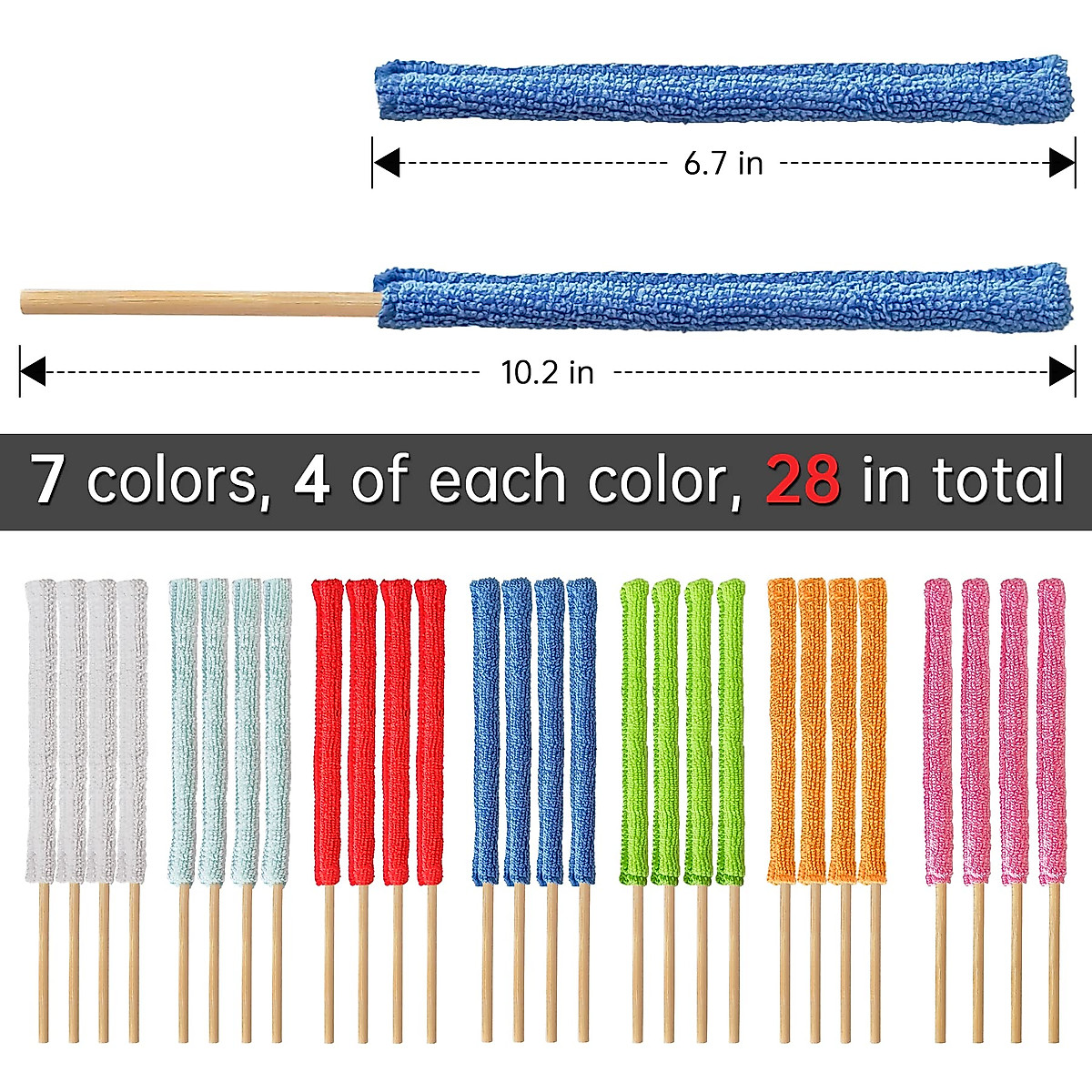 28Pcs Microfiber Detail Duster Sticks Crevice Cleaning Tool, Mini Duster for Cleaning Fan Blade/Ac Vent/Car Vent/Blind/The Smallest Spaces