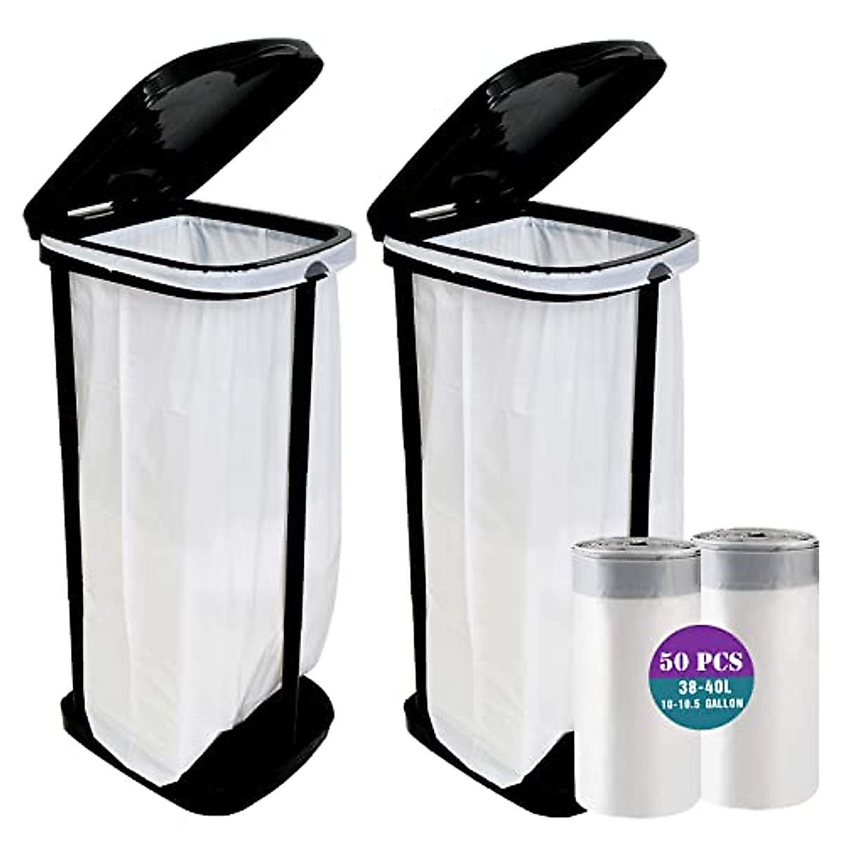 2PCS Portable Trash Bag Holder Collapsible Trash can with 50 PCS Drawstring Trash Bags | Expandable Outdoor Waste Bins Camping Accessories for Indoor Outdoor RV Picnic Kitchen Home Use