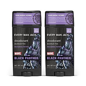 Every Man Jack Deodorant - Marvel Black Panther | 3-ounce Twin Pack - 2 Sticks Included| Naturally Derived, Aluminum Free, Parabens-free, Pthalate-free, Dye-free, and Certified Cruelty Free