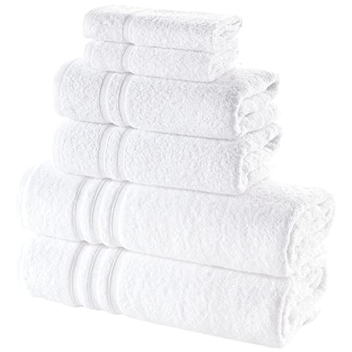 Hammam Linen White Bath Towels Set 6-Piece Original Turkish Cotton Soft, Absorbent and Premium Towel for Bathroom and Kitchen 2 Bath Towels, 2 Hand Towels, 2 Washcloths