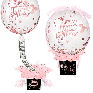Upgraded Birthday Money Box for Cash Gift Pull, Funny Pull Money Balloon Box Happy Birthday Surprise Set, Birthday Gifts for Women Men Best Friend Girlfriend Wife Sister (Rose Quartz)