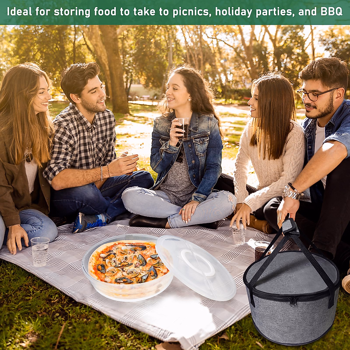 Aufind 12" 2 Pack Pie Carrier with Lid and Insulated Food Carrying Case Bag, Reusable Food Storage Containers for Pies, Cheesecake, Pizza, Nuts Fruit Perfect Gifts