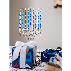 Hanukkah Candles Standard Size - Wave Etched Blue & White Chanukah Candles Fits Most Menorahs - Premium Quality Wax - 45 Count for All 8 Nights of Hanukkah - by Ner Mitzvah