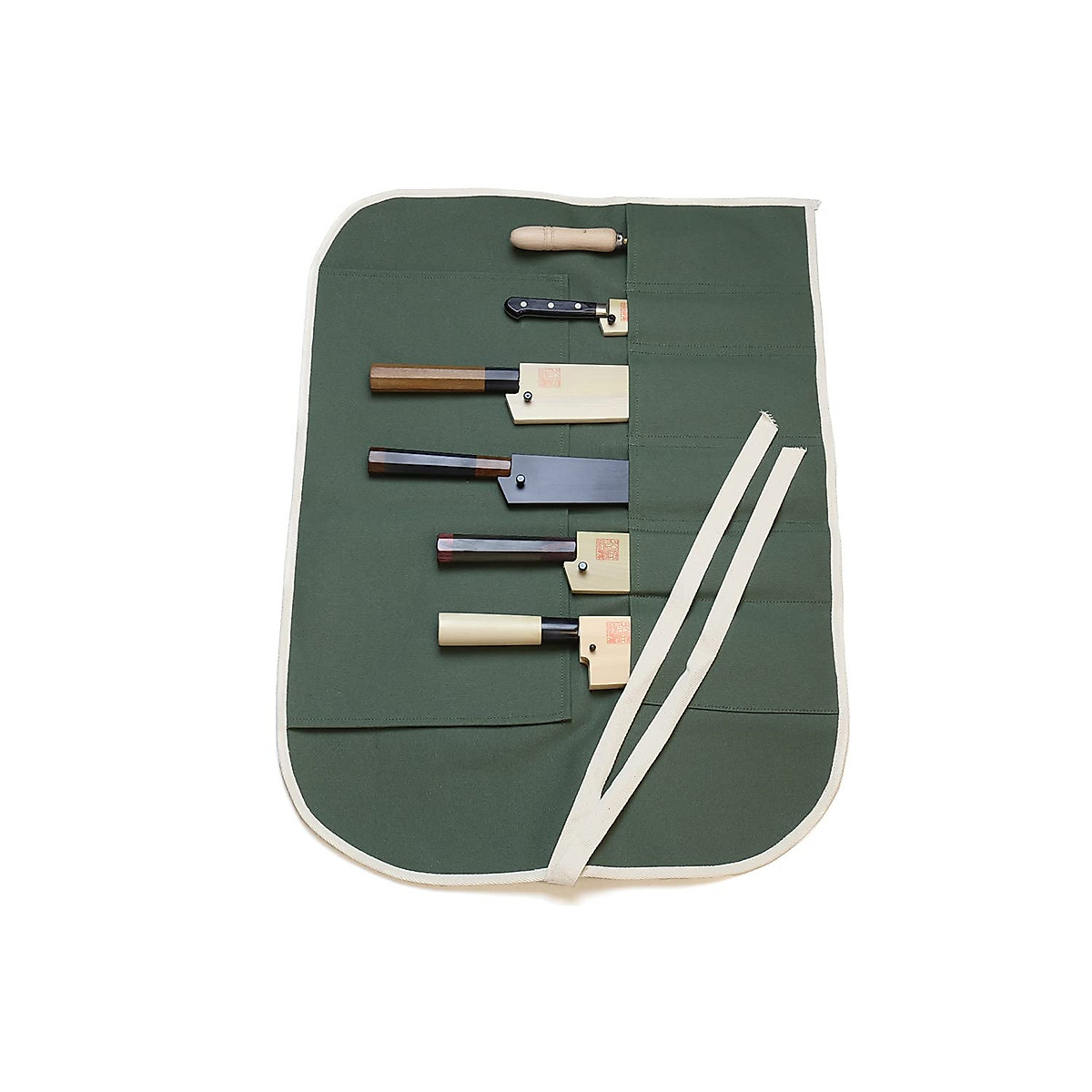 Yoshihiro Cotton Knife Pouch/bag Japanese Sushi Chef Knife Accessories (6 slots, Olive-Green)