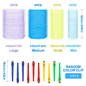 34 Hair Curlers Rollers Set, 4 Size No Heat Hair Roller for Short Medium Long Hair, Include 10 Hair Clips for Women DIY Curly Hairdressing (20/28/36/44mm) Blue