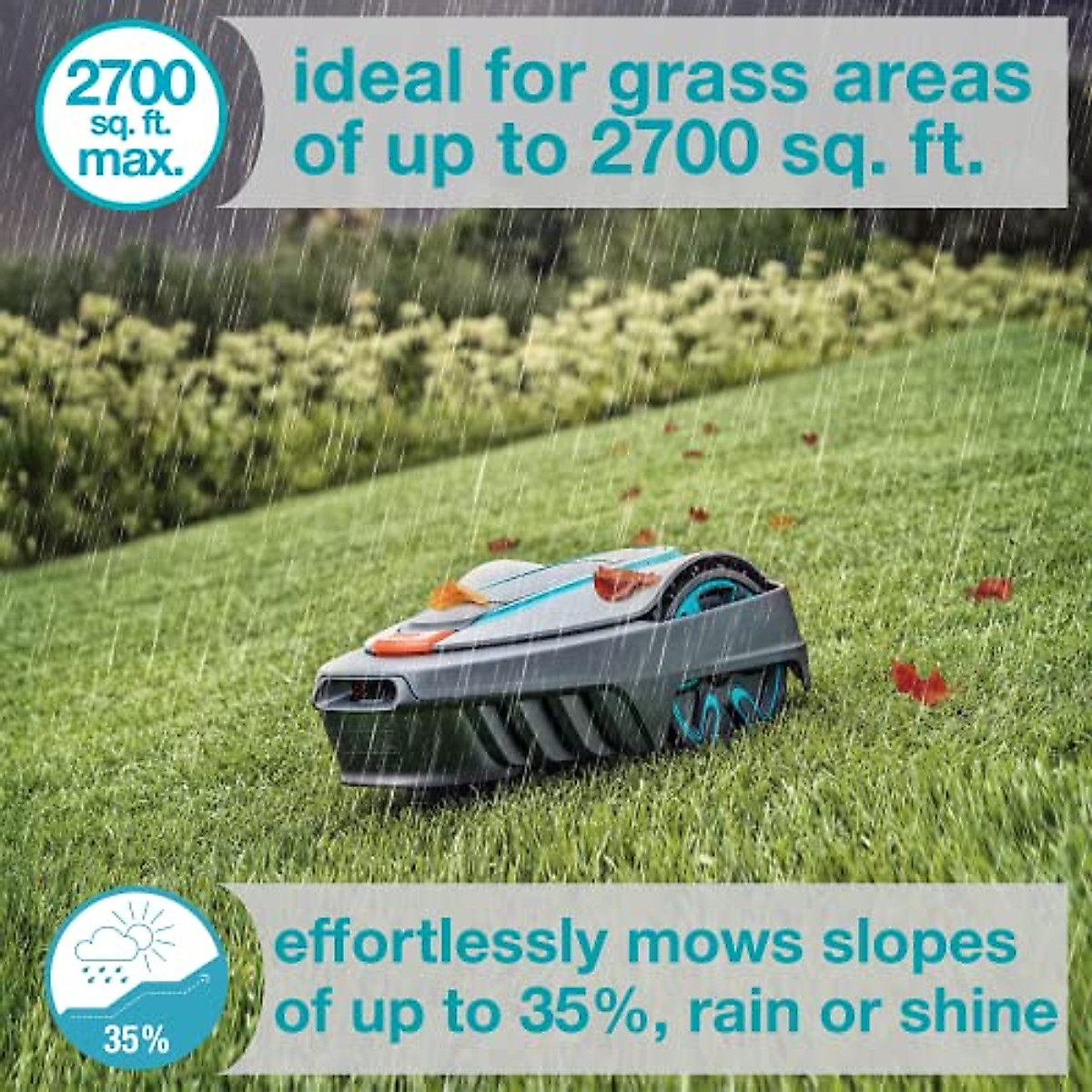 GARDENA 15001-41 SILENO City - Automatic Robotic Lawn Mower, with Bluetooth app and Boundary Wire, one of The quietest in its Class, for lawns up to 2700 Sq Ft, Made in Europe, Grey