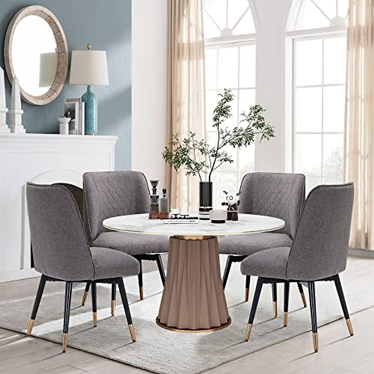 Yongchuag Swivel Dining Chairs Set of 2 Upholstered Accent Chair for Living Room Dining Room Leisure Armless Desk Chair Gray