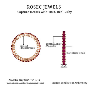 2 CT Minimal Ruby Full Eternity Ring for Women, Round Cut Ruby and Gold Eternity Ring, Red Ruby Full Eternity Ring with Diamond, 14K Rose Gold, Size:US 8.00