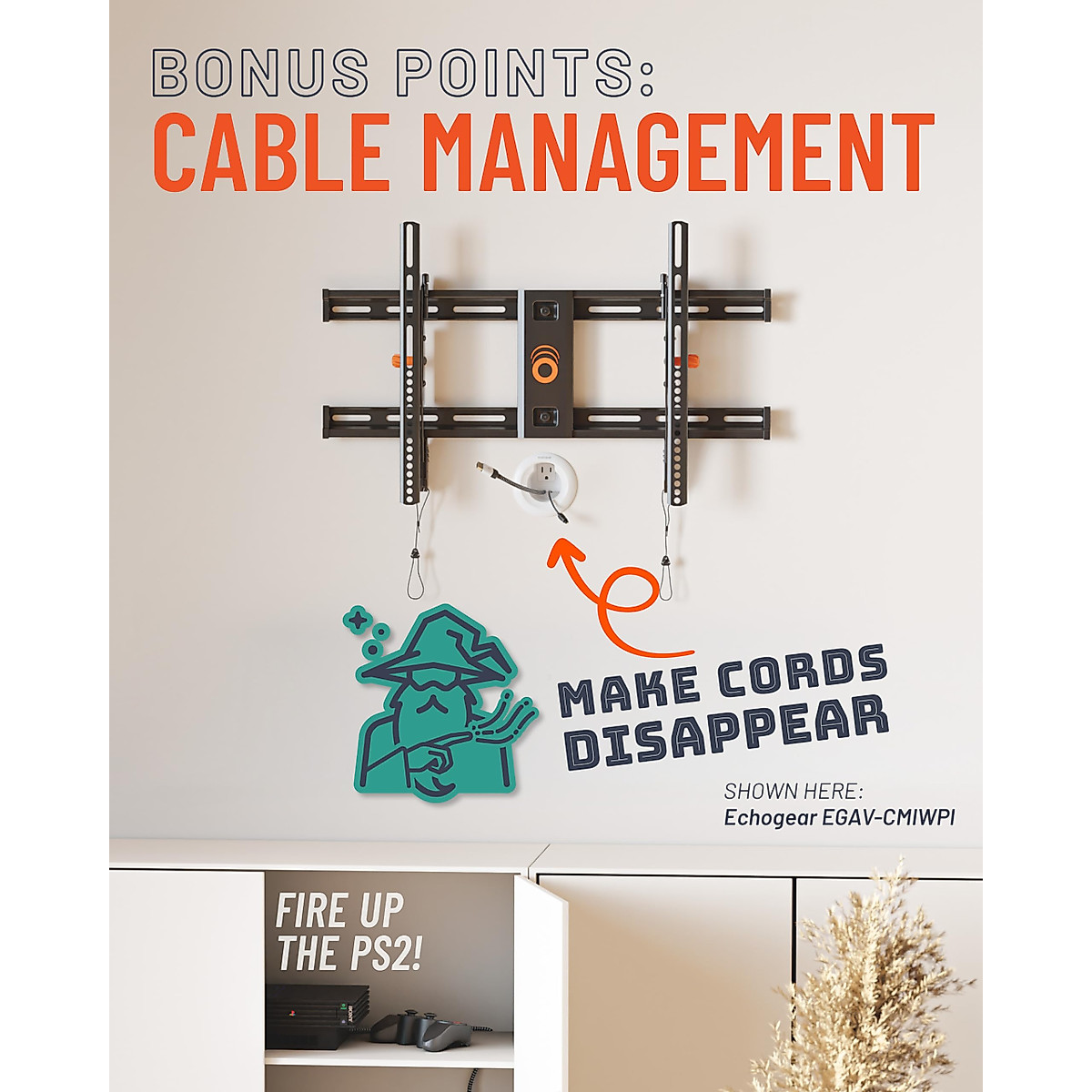 ECHOGEAR Wall Mount TV Bracket for TVs Up to 90" - Low Profile Design Tilts to Eliminate Glare - Includes Drilling Template & Can Be Leveled After Install - UL Listed for Safety