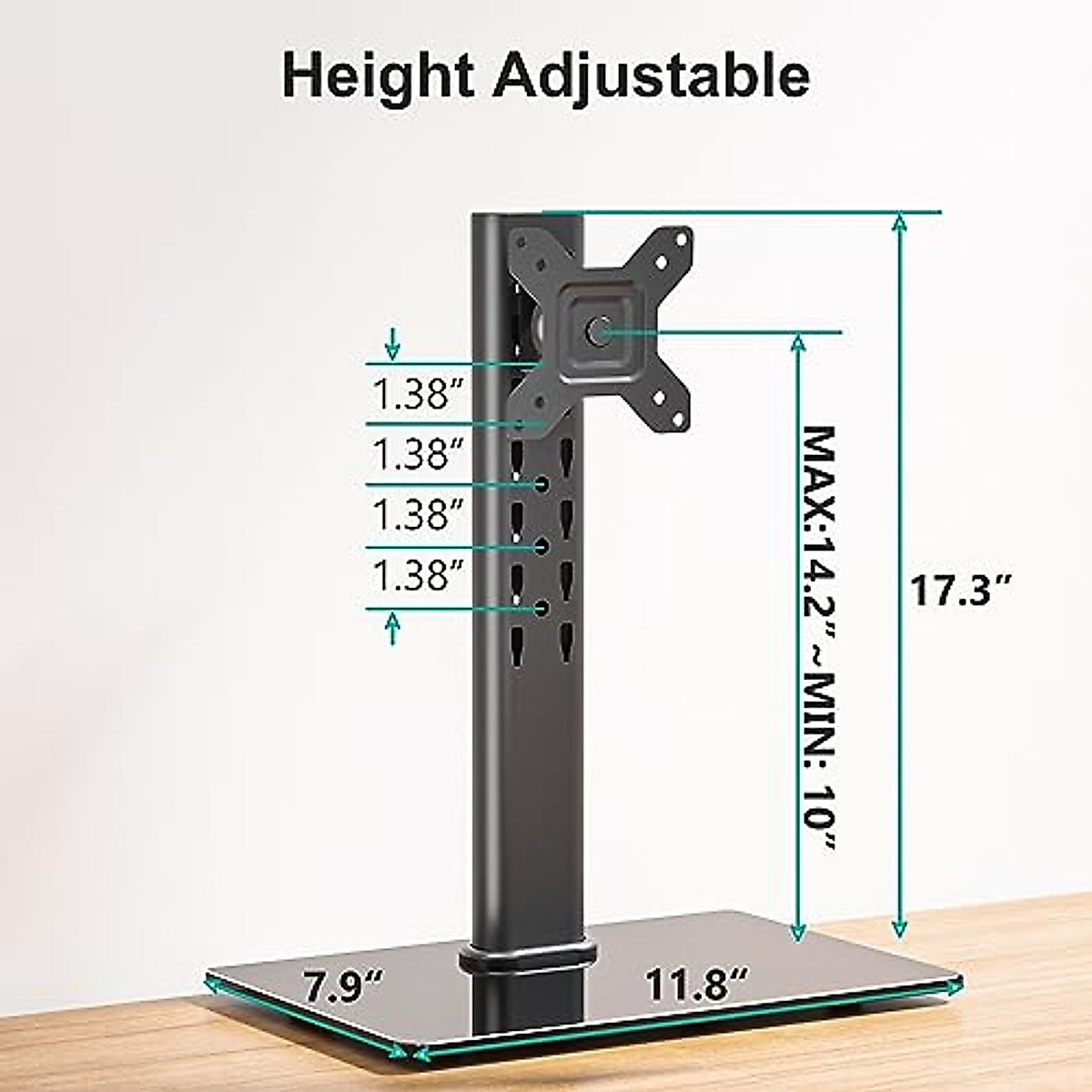 WALI Single Monitor Stand, Height Adjustable Monitor Mount, Free-Standing Desk Monitor Stand Riser with Mounting Holes 75 to 100mm Fits Monitor Screen up to 32 inch, 33lbs (GMF001N), Black