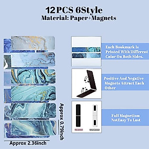 12 Pcs Bookmarks Magnetic Bookmarks Magnet Page Markers Magnetic Page Clips for Women Men Book Lovers Readers Students Teachers School Home Office Reading Supplies Assorted Ocean Bookmark Multi Ocean