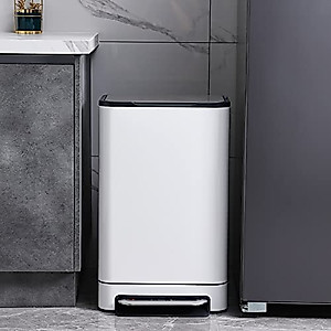 ELPHECO Kitchen Trash Can 13.2 Gallon Stainless Steel Garbage Bin with Soft Slow Lid, 50 Liter Pedal Trash Can, Durable Pedal, Removable Plastic Inner Bucket Waste Bin for Office, Kitchen, White