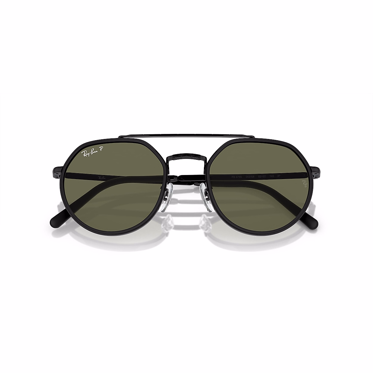 Ray-Ban RB3765 Round Sunglasses, Black/Green Polarized, 53 mm