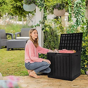 realife Deck Box 30 Gallon Outdoor Storage Box with Wheels, Waterproof Delivery Box with Lock for Patio Tools, Outdoor Cushions Pillows, Garden Supplies, Pet Stuff and Pool Accessories, Black