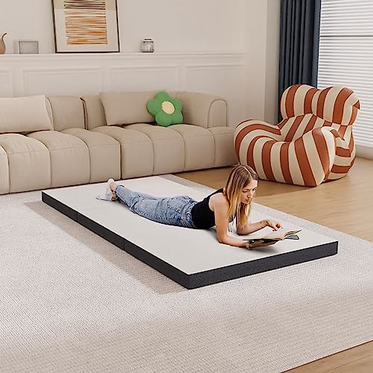 HWGEBY 4 Inch Twin Mattress, Trifold Mattress with Breathable & Washable Cover, Foldable Mattress for Camping, Guest, Floor RV, CertiPUR-US Certified, Folding Mattress - 75" x 38" x 4" (Twin