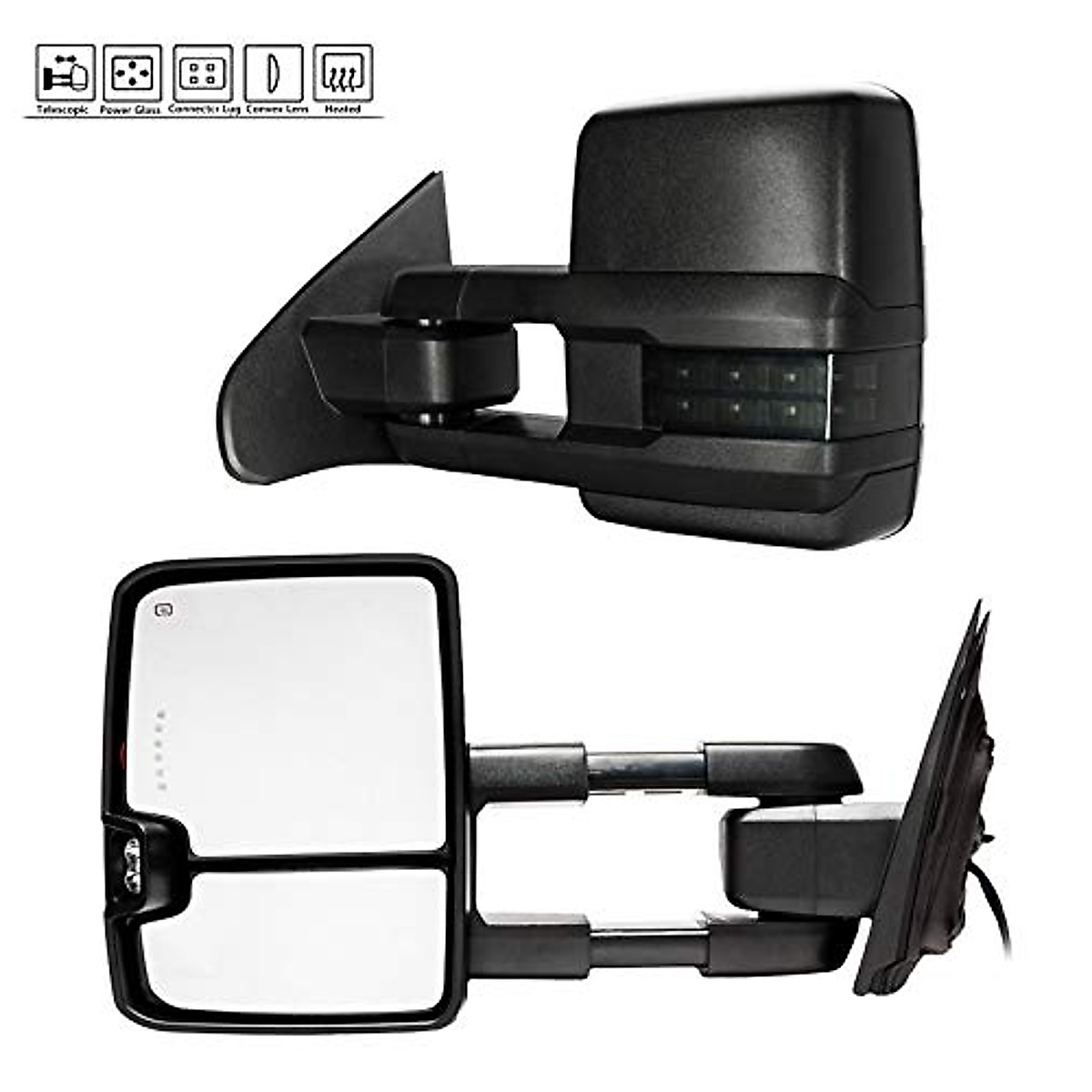 MOTOOS Towing Mirrors Replacement for 2015 2016 2017 2018 Chevy Silverado GMC Sierra 1500 2500 HD 3500 HD Power Heated Manual Telescoping with Smoked LED Turn Signals Rear View Side Tow Mirrors Pair