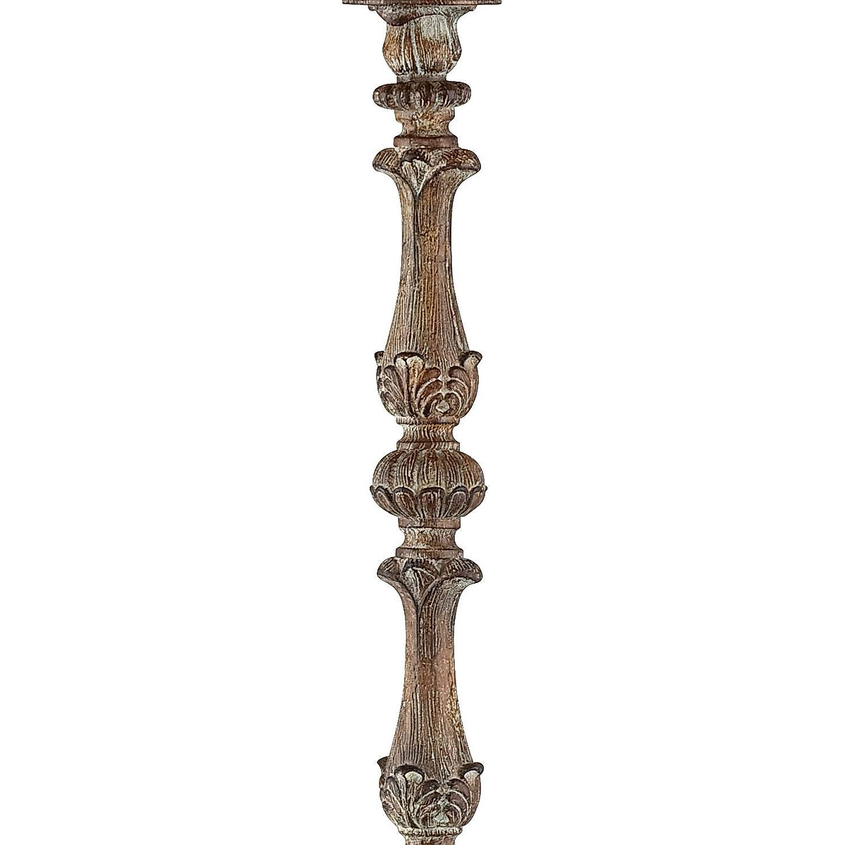 Regency Hill Rustic French Country Traditional Style Floor Lamp Standing 62" Tall Faux Wood Antique Candlestick Beige Silk Fabric Bell Shade Decor for Living Room Reading House Bedroom Home