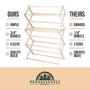 Pennsylvania Woodworks Clothes Drying Rack: Solid Maple Hard Wood Laundry Rack for Sweaters, Blouses, Lingerie & More, Durable Folding Drying Rack, Made in USA, No Assembly Needed, Large