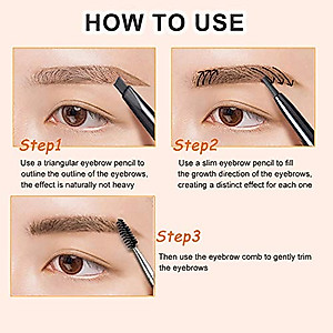2pcs Eyebrow pencil, Double Ended Waterproof Brow Pen,profession durable sweat-proof Kit,With Eyebrow Brush(Black)