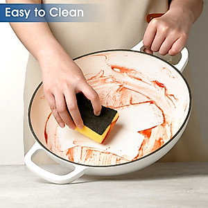 NUTRIUPS 3.6 Quart Braiser Enameled Cast Iron Dutch Oven Pot with Lid, Dutch Oven Cast Iron Non Stick Larger Handle, Cast Iron Braiser Pan with Lid Enameled Dutch Oven (Beige + white)